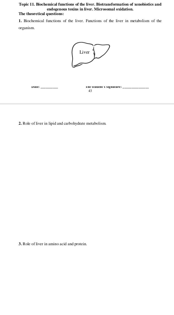 Solved Topic 11. Biochemical functions of the liver. | Chegg.com
