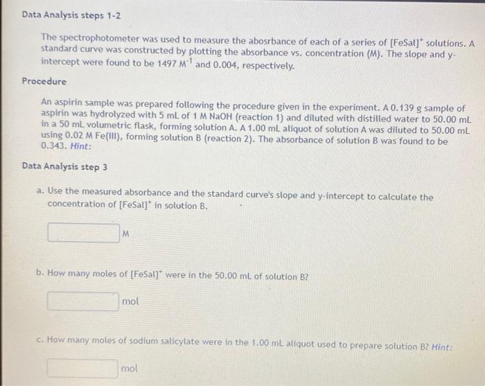 Solved An aspirin sample was prepared following the | Chegg.com