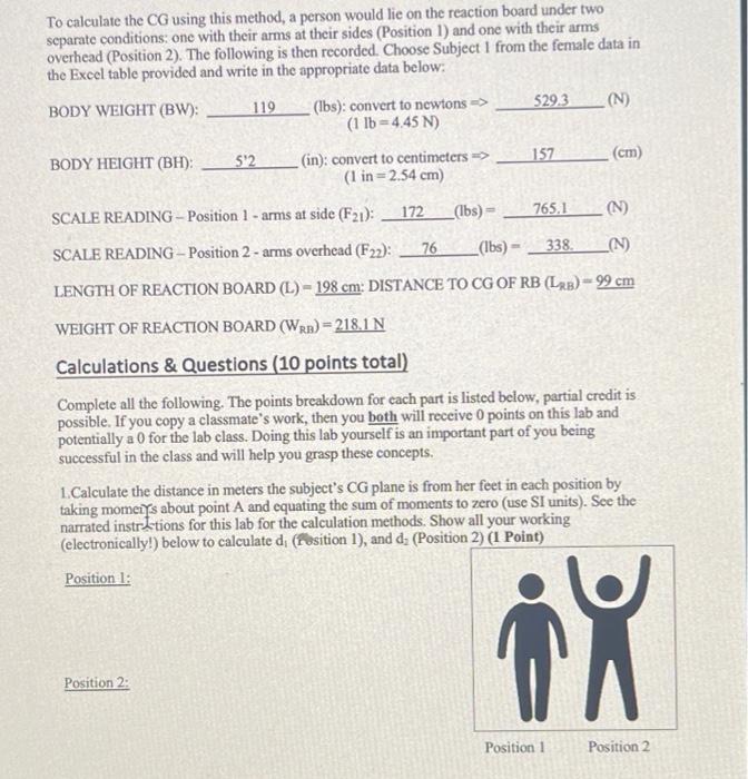 Solved To calculate the CG using this method, a person would | Chegg.com