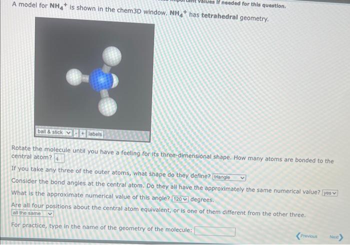 Solved A model for NH4+is shown in the chem 3D window. | Chegg.com