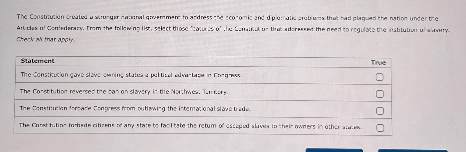 Solved The Constitution created a stronger national | Chegg.com