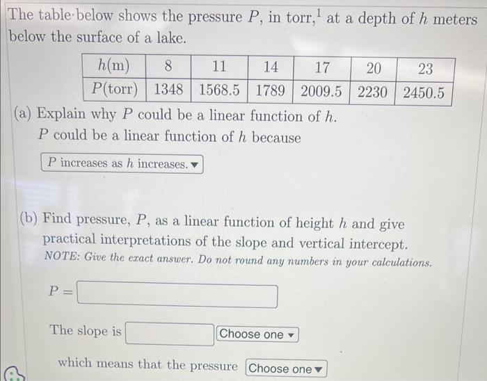 The table below shows the pressure P, in torr, 1 at a | Chegg.com