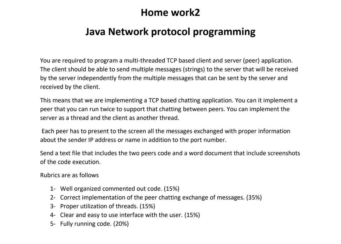 Solved Home work2 Java Network protocol programming You are | Chegg.com