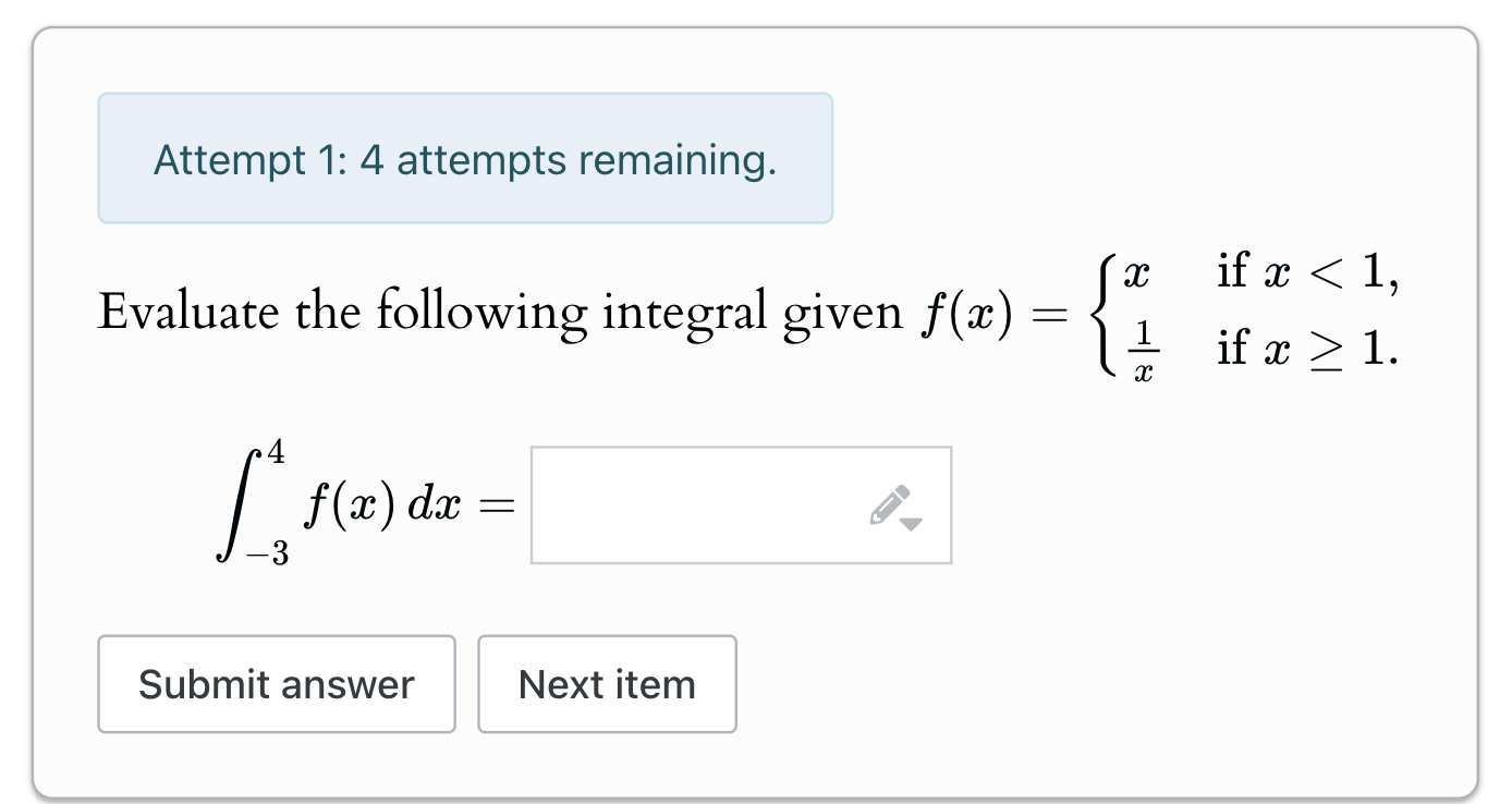 Solved Attempt 1: 4 ﻿attempts remaining.Evaluate the | Chegg.com