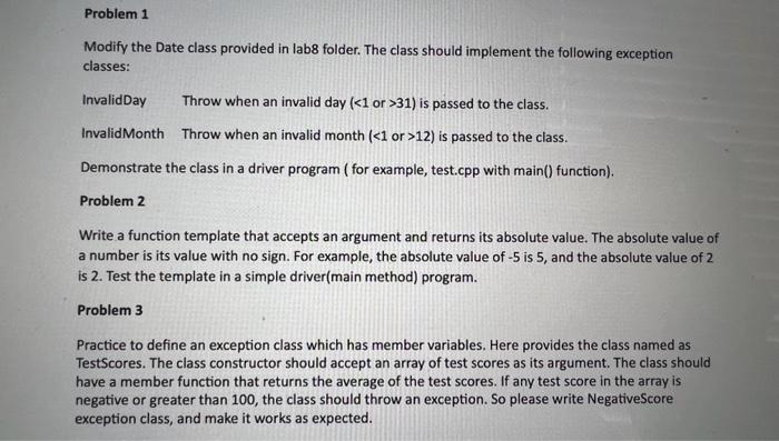 Solved Modify the Date class provided in lab8 folder. The | Chegg.com