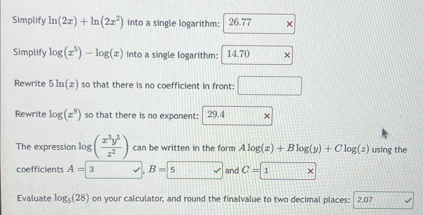 Solved Simplify ln(2x)+ln(2x2) ﻿into a single | Chegg.com