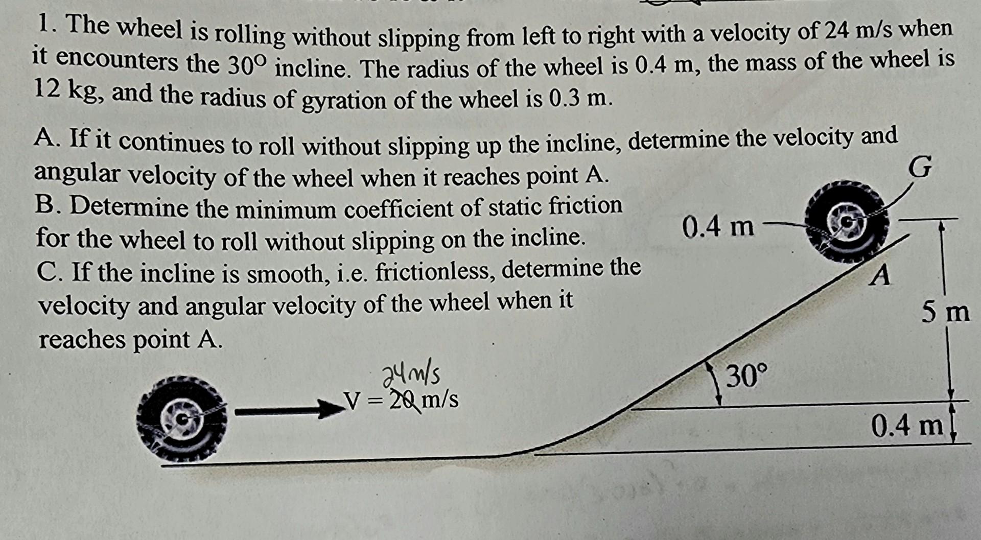 Solved 1. The wheel is rolling without slipping from left to | Chegg.com