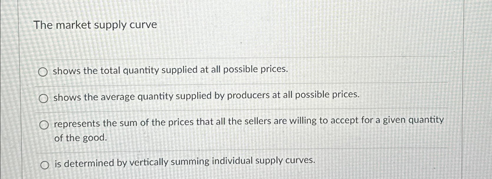 Solved The market supply curveshows the total quantity | Chegg.com