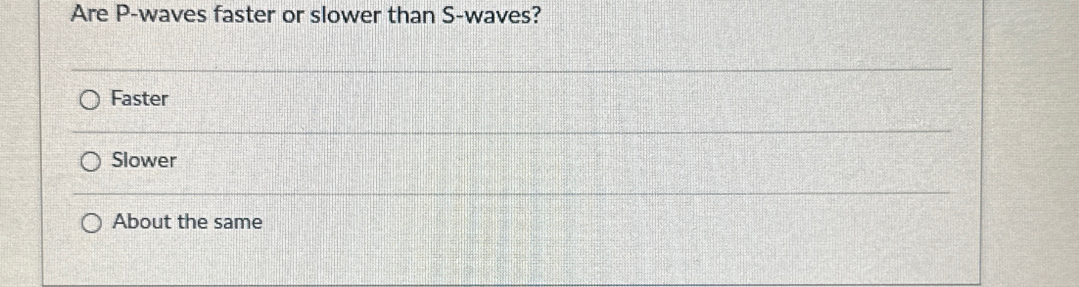 Solved Are P-waves faster or slower than | Chegg.com