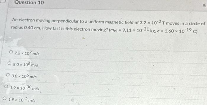 Solved An electron moving perpendicular to a uniform | Chegg.com