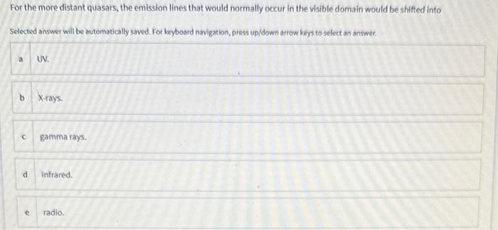 Solved For the more distant quasars, the emission lines that | Chegg.com