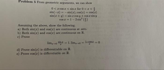 Solved Problem 5 From geometric arguments, we can show 0