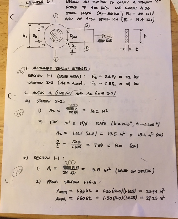 Solved EXAMPLE 5 : DESIGN AN EYEBAR TO CARRY A TENSILE V2 | Chegg.com