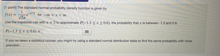 Solved (1 point) The standard normal probability density | Chegg.com