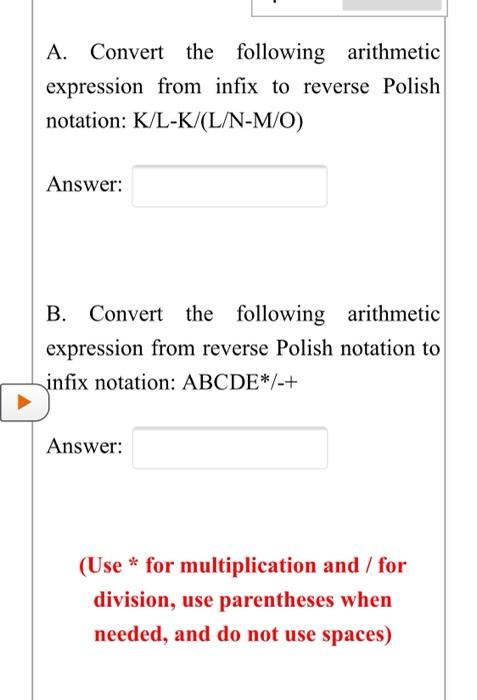 Solved A Convert The Following Arithmetic Expression From