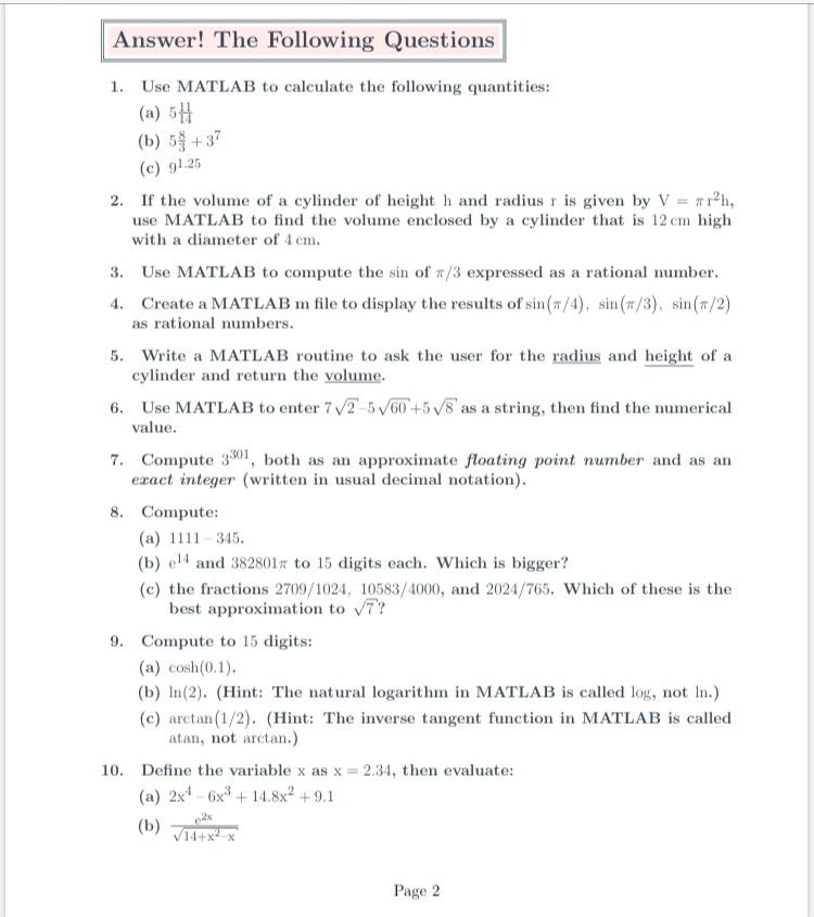 Solved Answer! The Following Questions 1. Use MATLAB to | Chegg.com