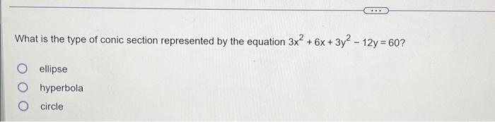 Solved What is the type of conic section represented by the | Chegg.com