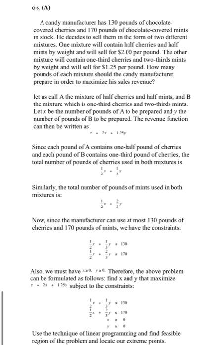 Solved Q6. (B) Make a linear programming graph from the | Chegg.com
