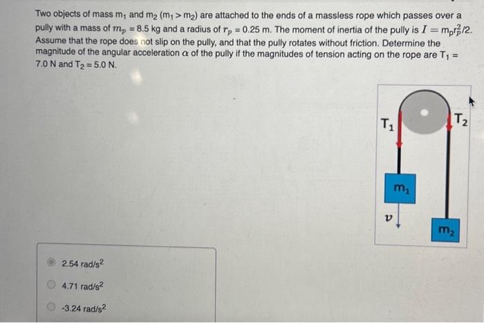 Solved Two objects of mass m1 and m2(m1>m2) are attached to | Chegg.com