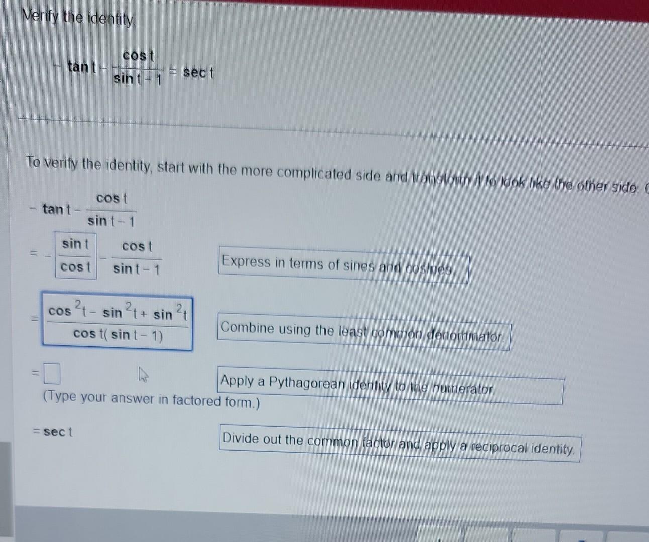 Solved Verify the identity. −tant−sint−1cost=sect To verify | Chegg.com