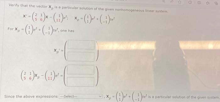 Solved Verify that the vector Xp is a particular solution of | Chegg.com