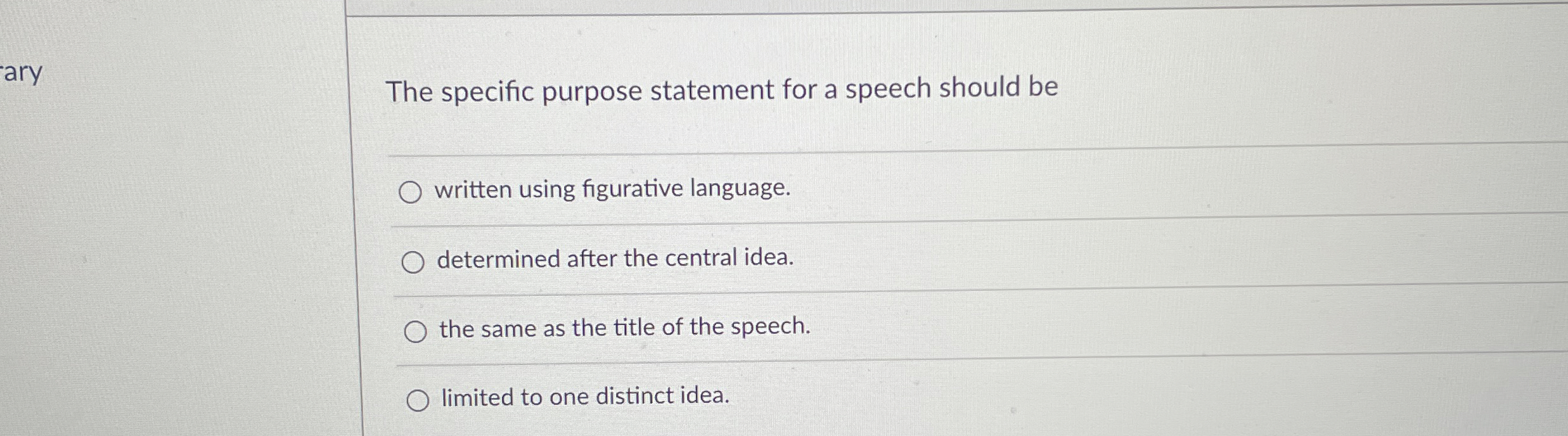 Solved The specific purpose statement for a speech should | Chegg.com