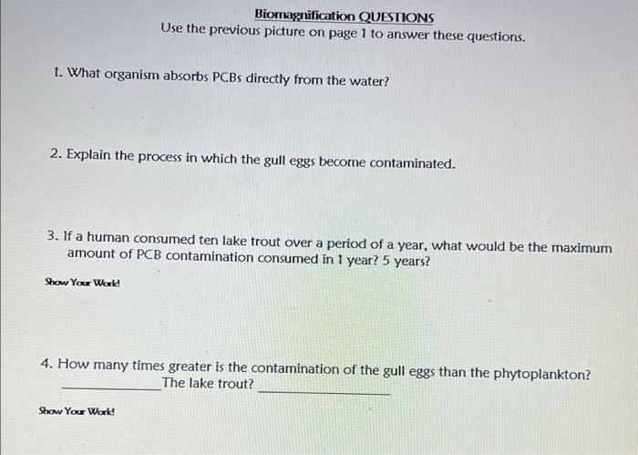 Solved Biomagnification BACKGROUND. Toxic chemicals are | Chegg.com