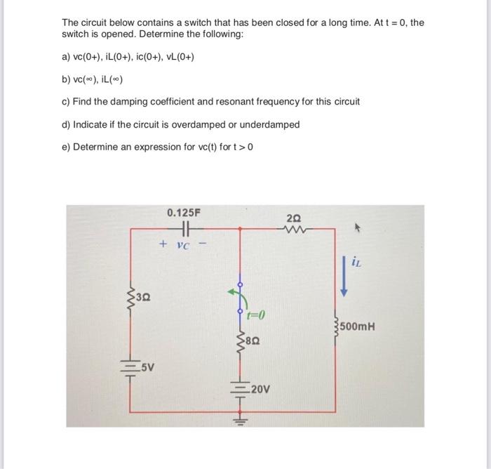Solved The circuit below contains a switch that has been | Chegg.com