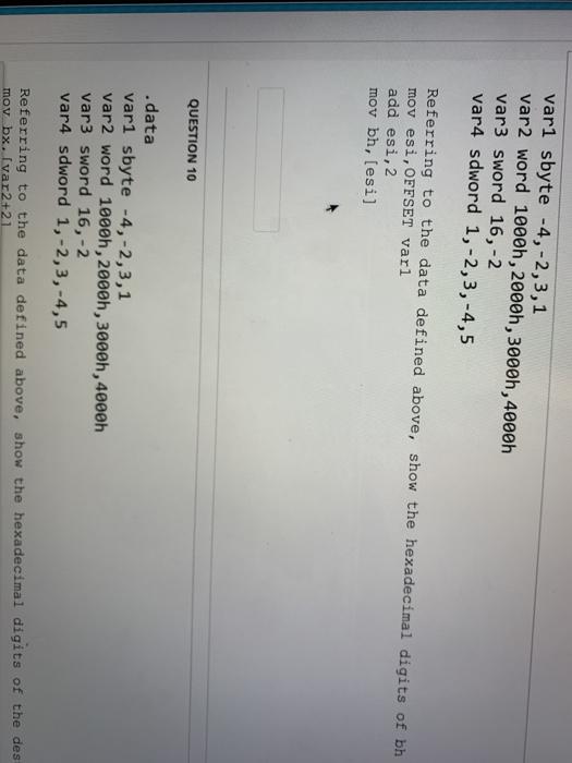 Solved var1 sbyte -4,-2,3,1 var2 word 1000h, 2000h, 3000h, | Chegg.com