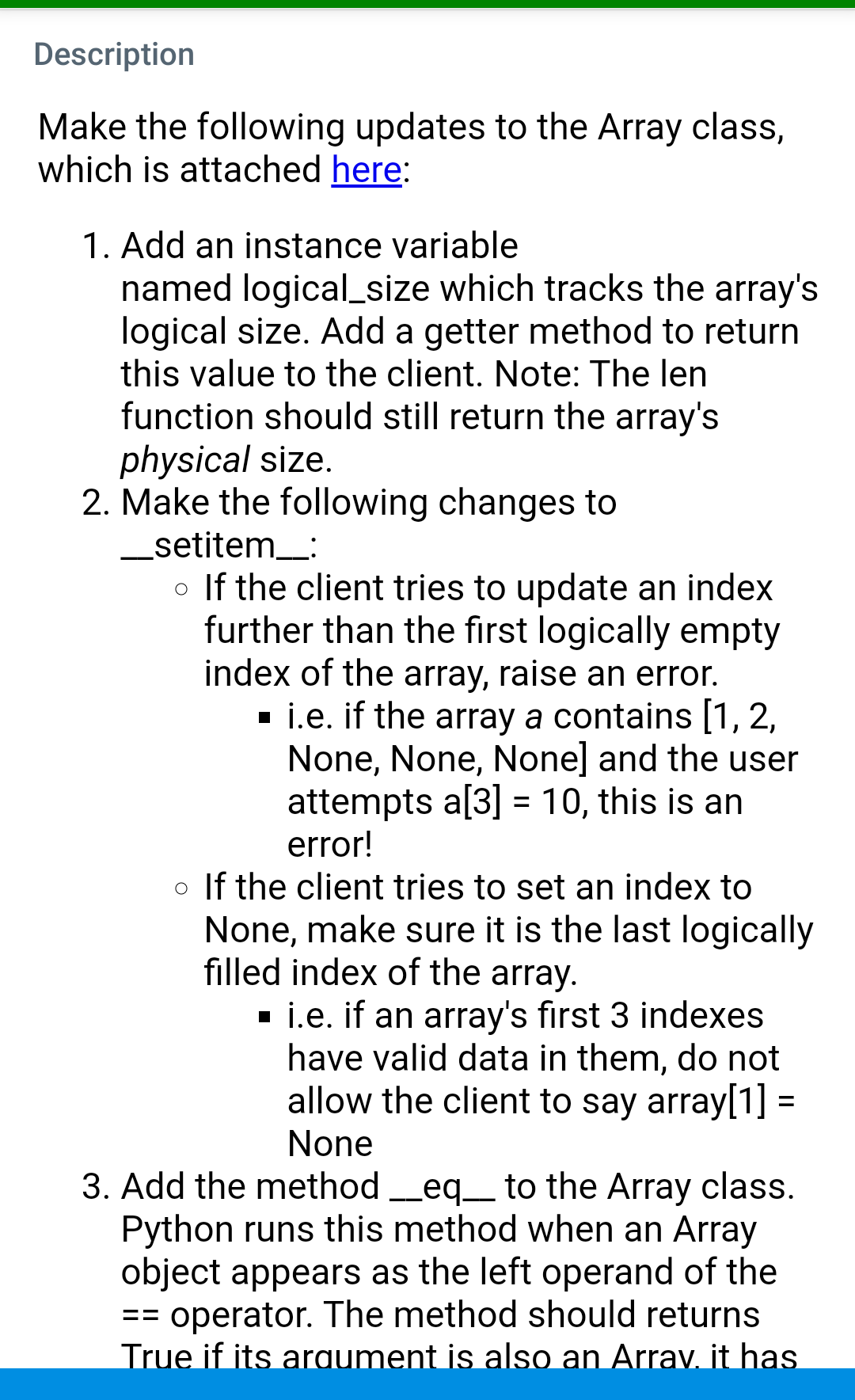 Solved Description Make the following updates to the Array | Chegg.com