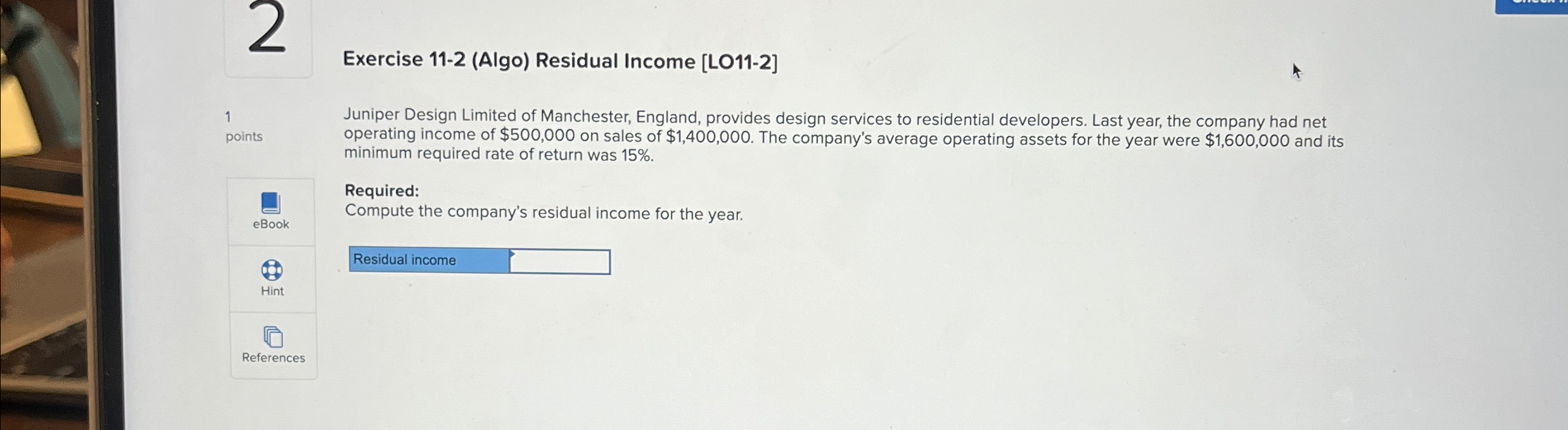 Solved Exercise 11-2 (Algo) ﻿Residual Income [LO11-2]1 | Chegg.com