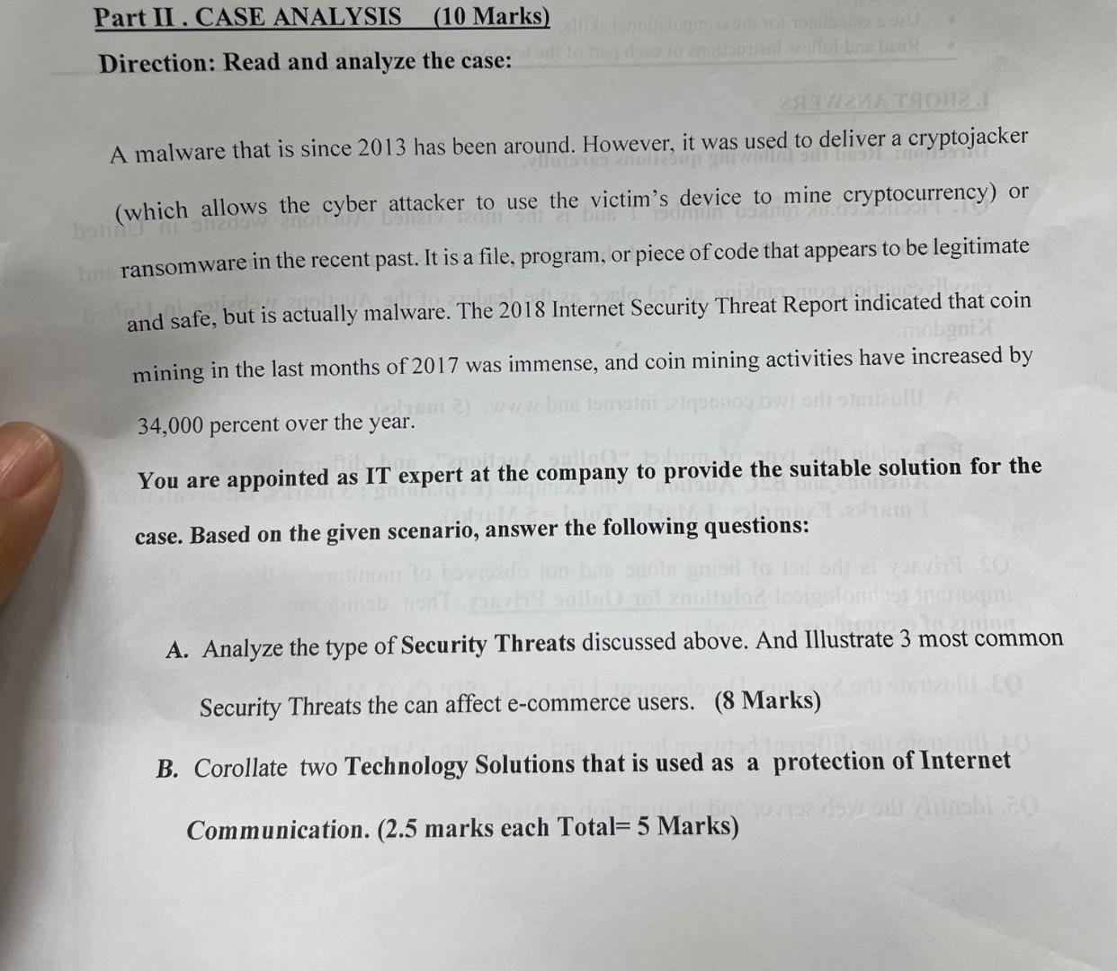 Solved Part II. CASE ANALYSIS (10 Marks) Direction: Read and | Chegg.com