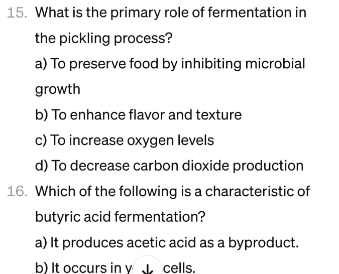 Solved What is the primary role of fermentation in the | Chegg.com