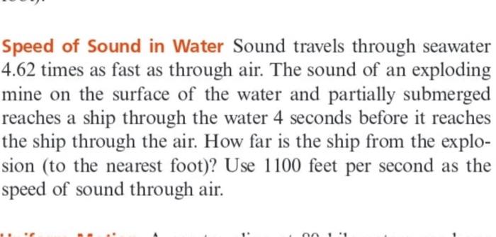 Solved Speed of Sound in Water Sound travels through | Chegg.com