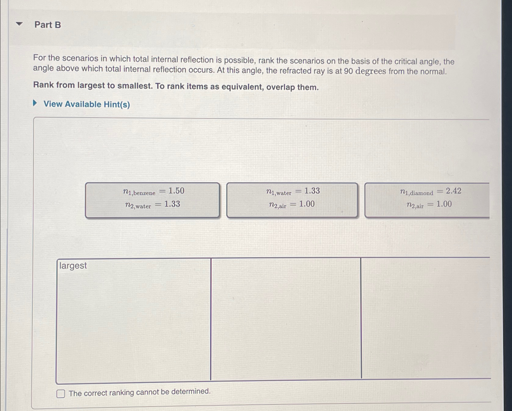 Solved Part BFor the scenarios in which total internal | Chegg.com