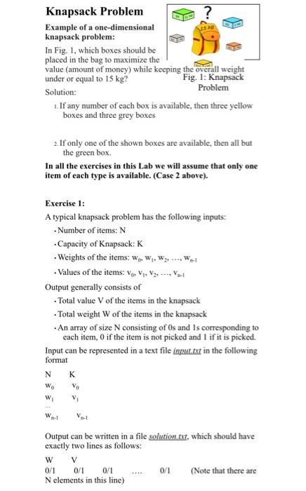 Solved 39 Knapsack Problem ? Example of a one-dimensional | Chegg.com