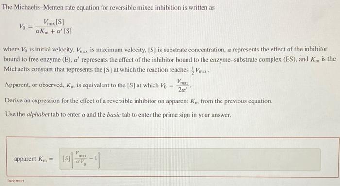 Solved The Michaelis-Menten rate equation for reversible | Chegg.com