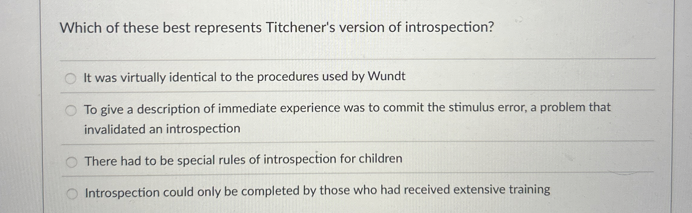 Solved Which of these best represents Titchener's version of | Chegg.com