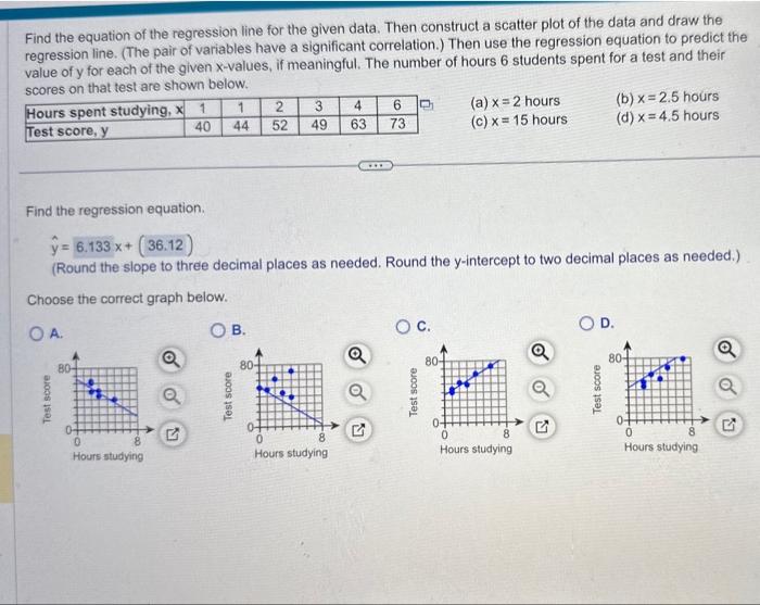 Solved Find the equation of the regression line for the | Chegg.com