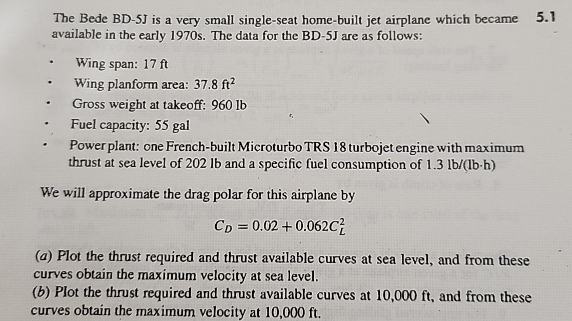 Solved 6.3)The Bede BD-5J is a very small single-seat | Chegg.com