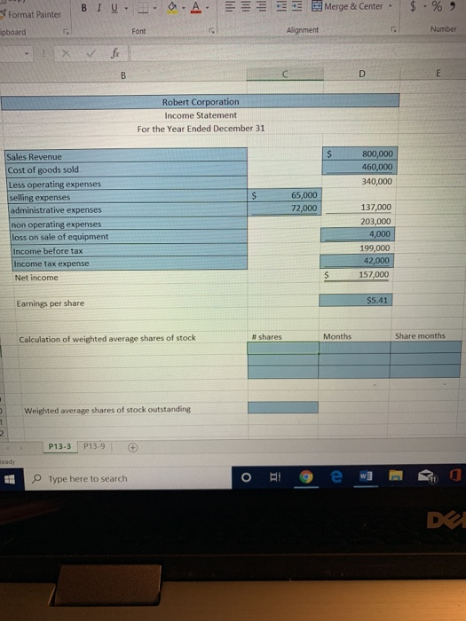 Solved Merge & Center - $ % Format Painter BIU. Font pboard | Chegg.com