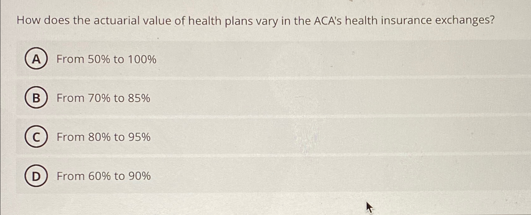 Solved How does the actuarial value of health plans vary in | Chegg.com