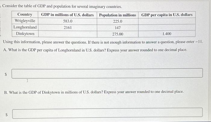 Solved Consider the table of GDP and population for several | Chegg.com
