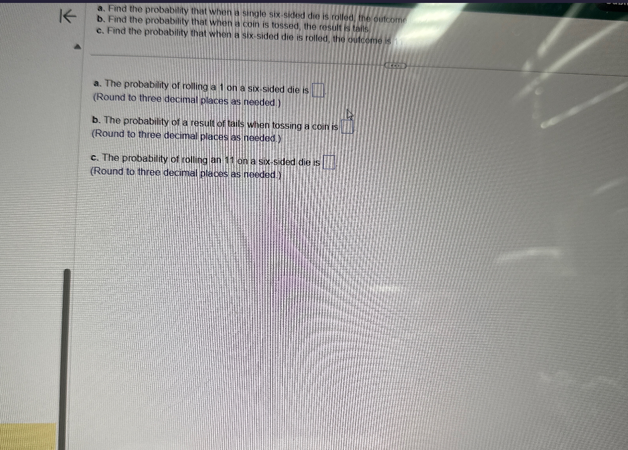 Solved a. ﻿Find the probability that when a single six-sided | Chegg.com