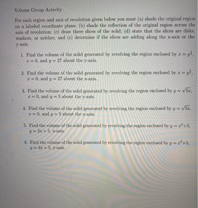 Solved Volume Group Activity For each region and axis of | Chegg.com