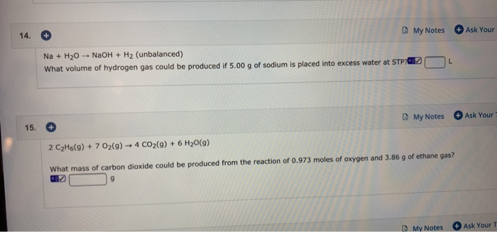 Solved 14. My Notes Ask Your Na + H20 - NaOH + H2 | Chegg.com