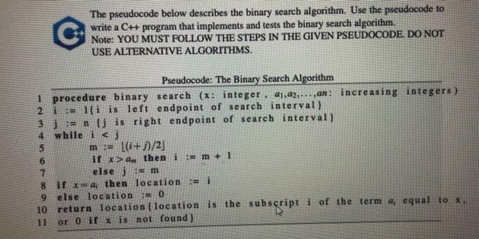 The pseudocode below describes the binary search | Chegg.com