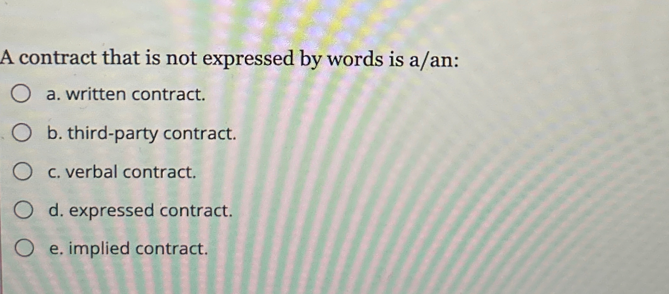Solved A contract that is not expressed by words is a/an:a. | Chegg.com