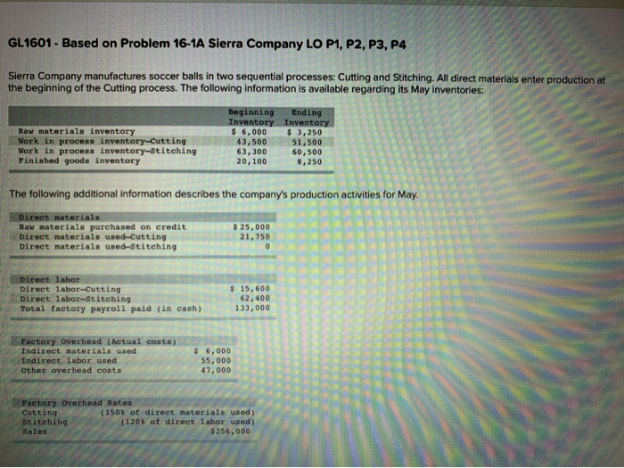Solved GL1601 - Based on Problem 16-1A Sierra Company LO P1, | Chegg.com