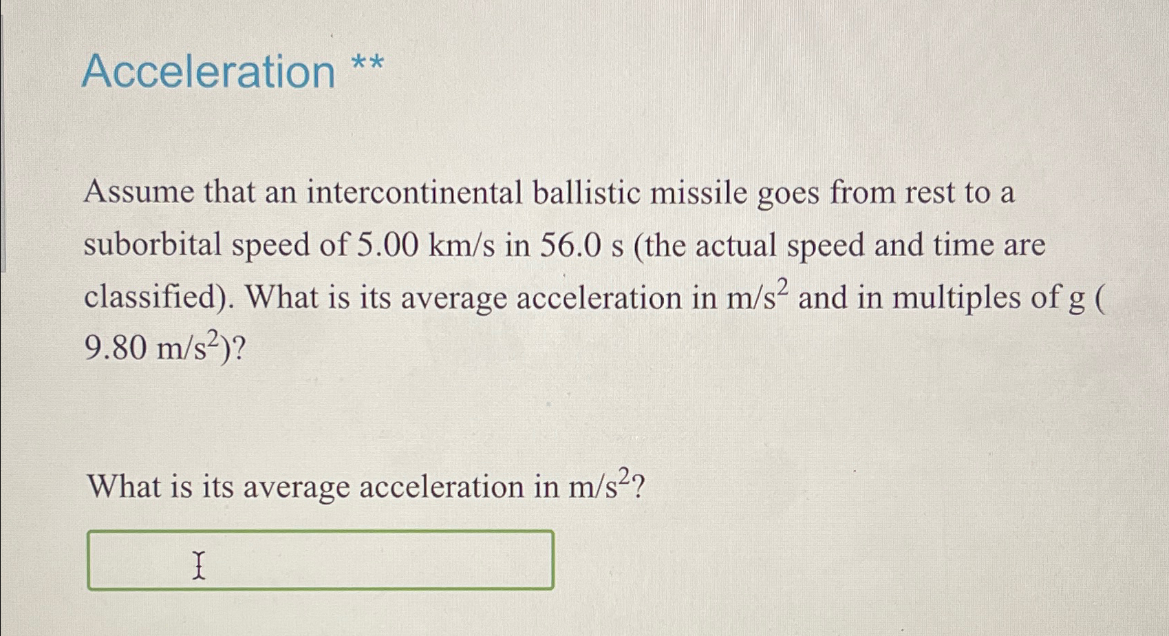 Solved Acceleration **Assume that an intercontinental | Chegg.com